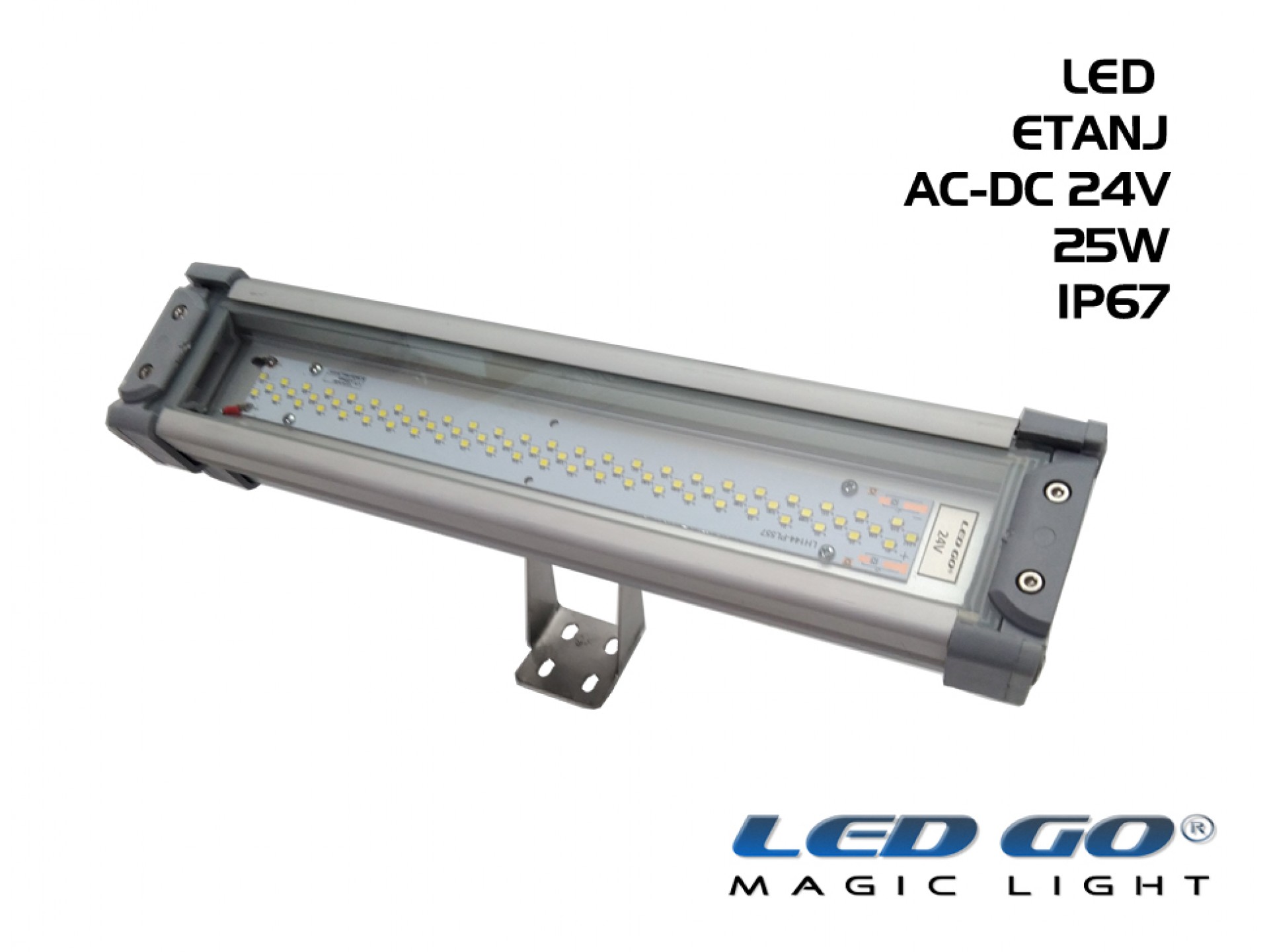 Led Go®LET-25A-24V ,Temperli Camlı LED Etanj Armatür, 25W,24V AC-DC,IP67